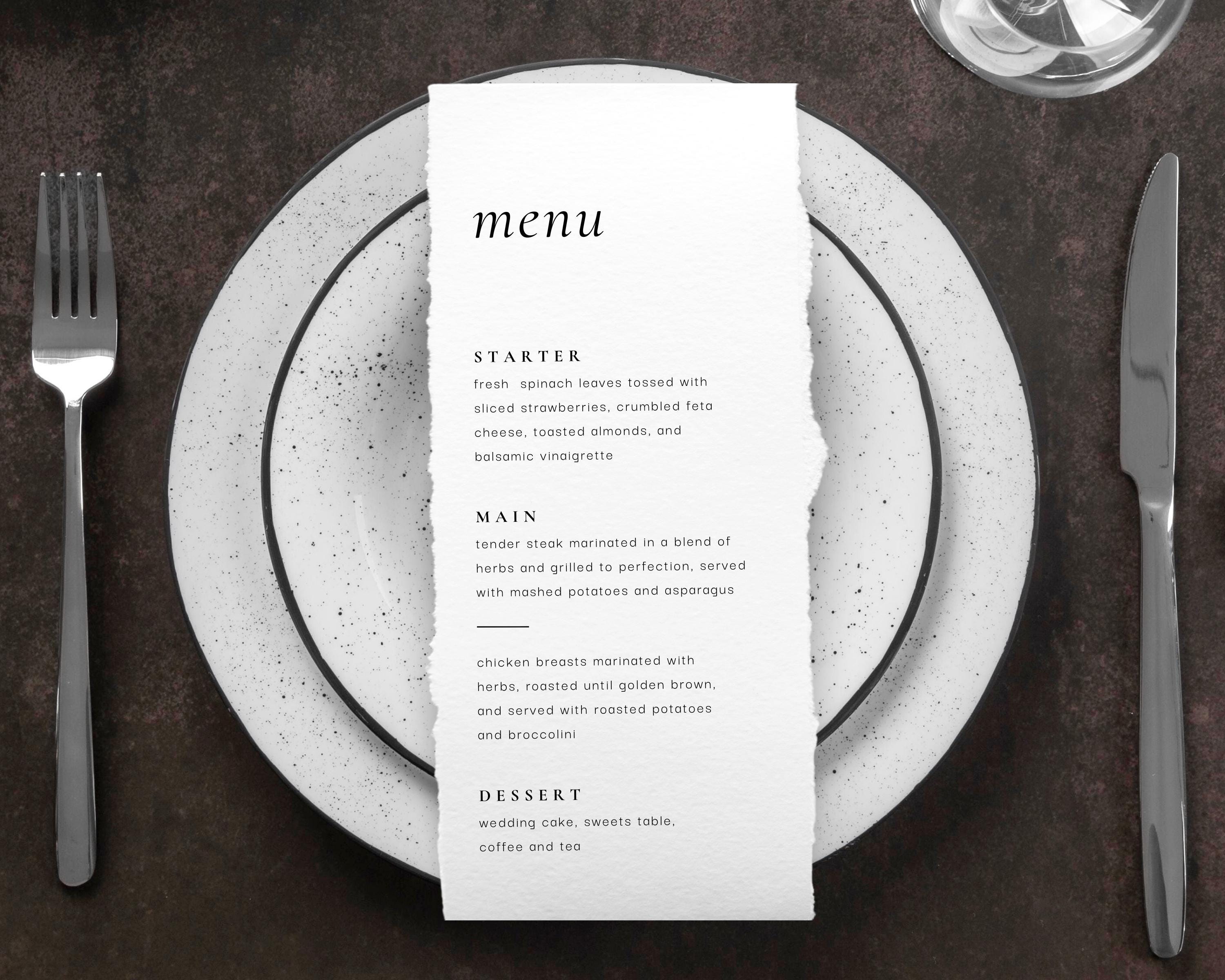 Minimalist Wedding Food Menu Template, DIY Dinner Menu Sign, Modern ...