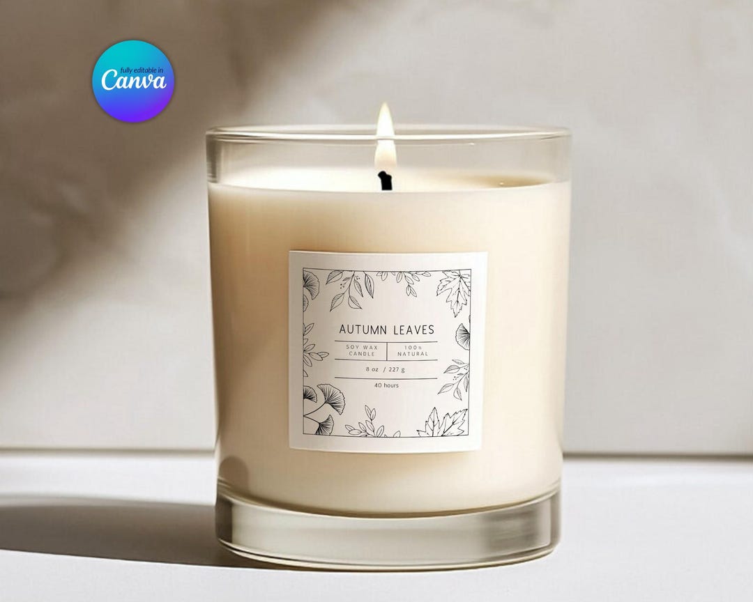 Autumn Candle Label Template, Canva Product Label Design, Custom Candle ...