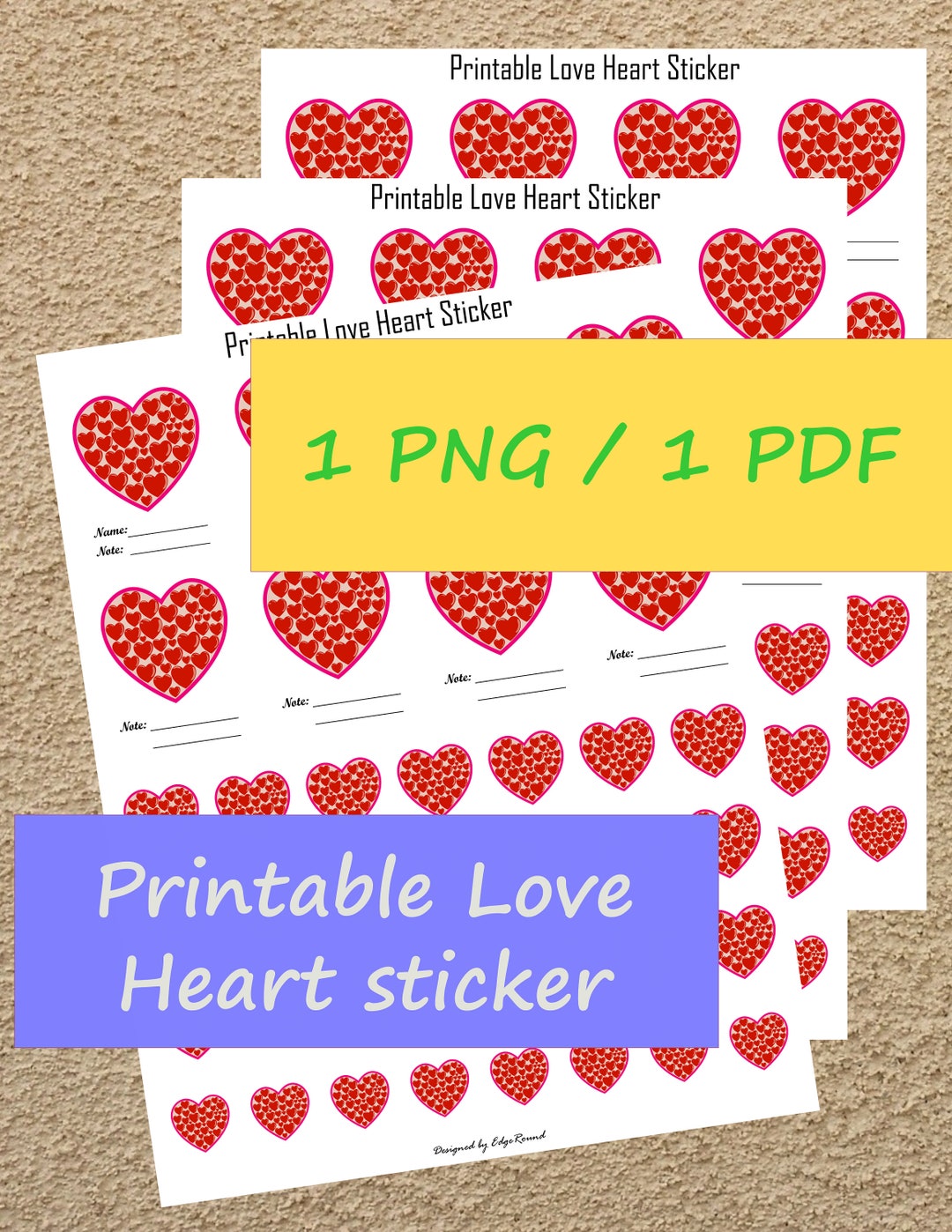 37 Digital Printable Love Heart Sticker / Heart Gift Sticker / Heart ...