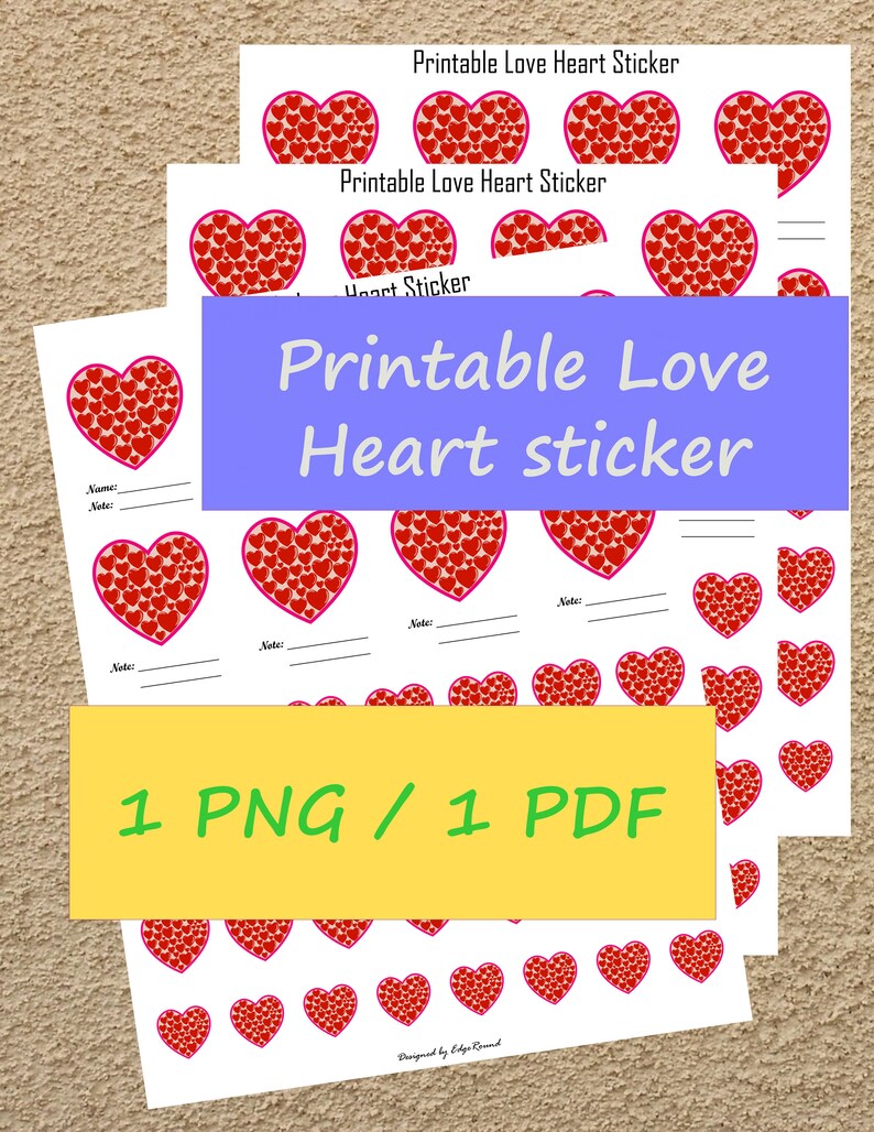 37 Digital Printable Love Heart Sticker / Heart Gift Sticker / Heart ...
