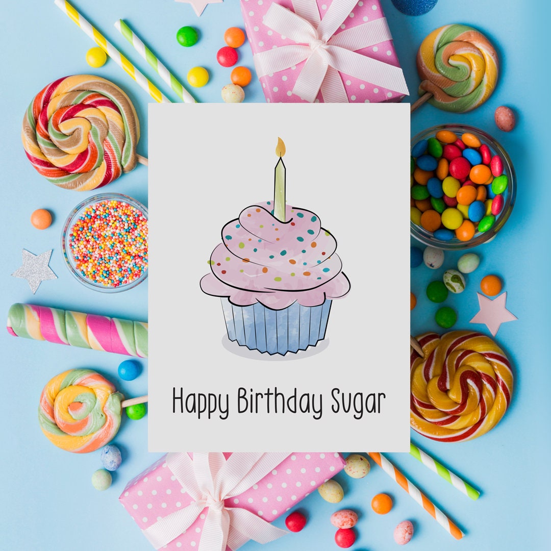 Happy Birthday Sugar | Cute Hand-drawn Greeting Card - Etsy