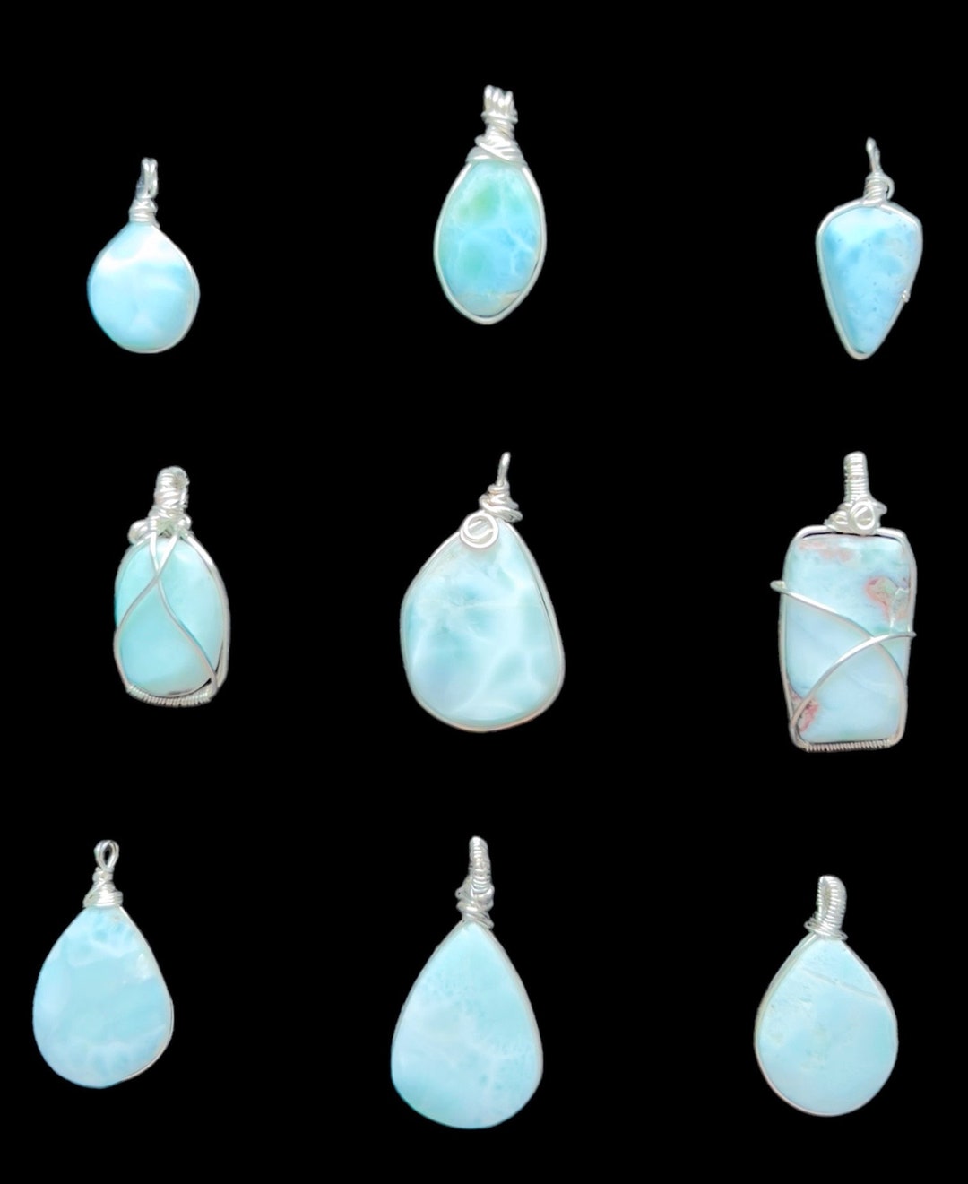 Wire Wrapped Dominican Larimar Stone Pendant Necklace in Sterling ...