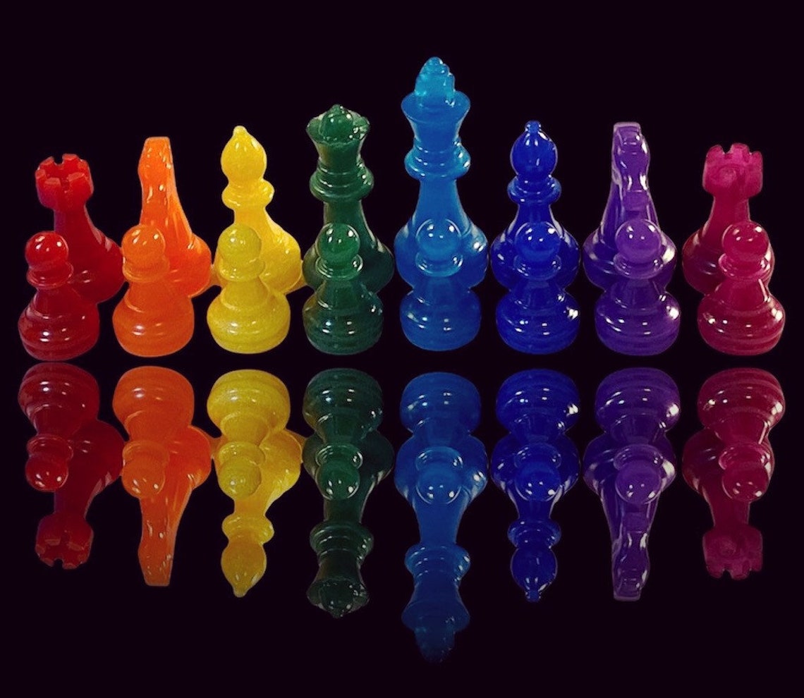 Rainbow Chess Pieces Set of 16 one Side Only: 1 King 1 - Etsy