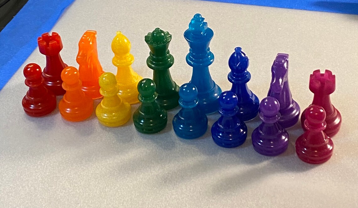 Rainbow Chess Pieces Set of 16 one Side Only: 1 King 1 - Etsy
