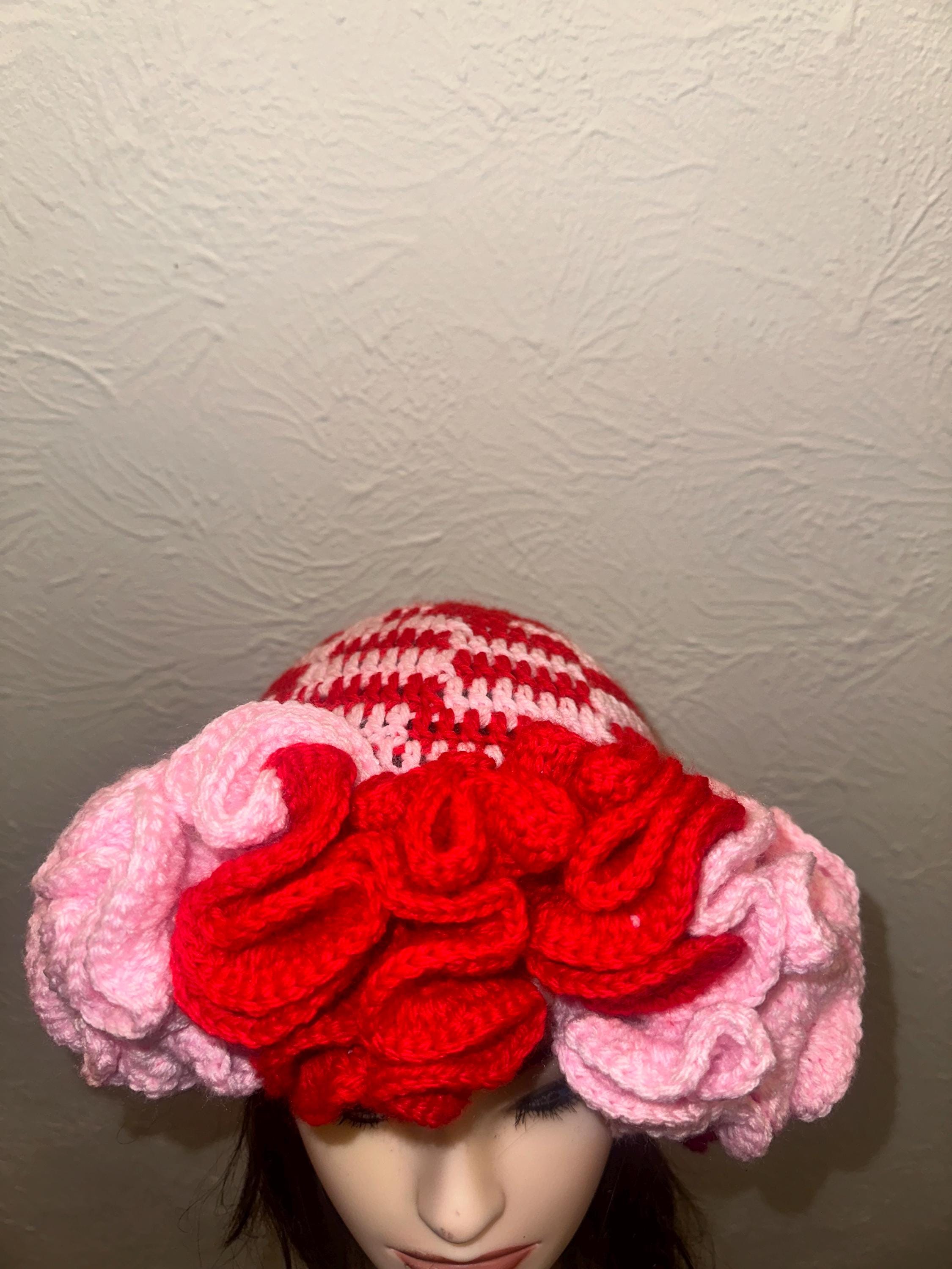 Pink & Red Dramac Ruffle Hat - Etsy