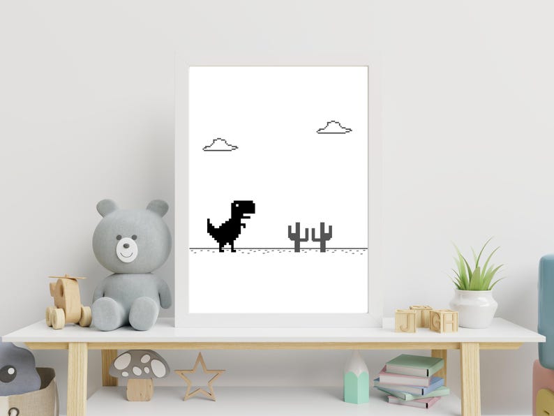 T-rex Game, Dinosaur, Video Game, Cactus, Kids Bedroom, Nursery Decor ...
