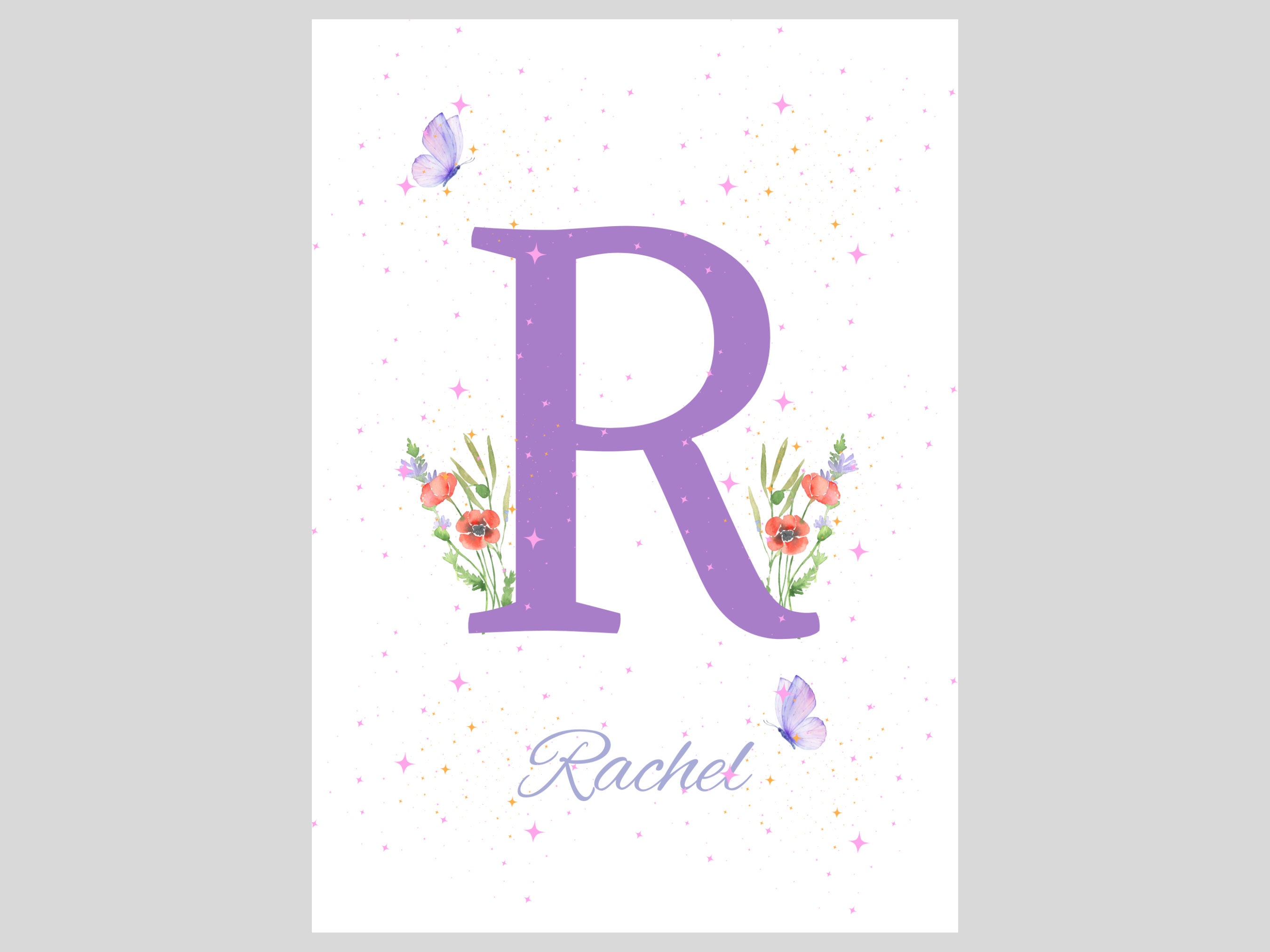 Purple Floral Name Plate, Flowers, Set of 3, Digital Download, Baby ...