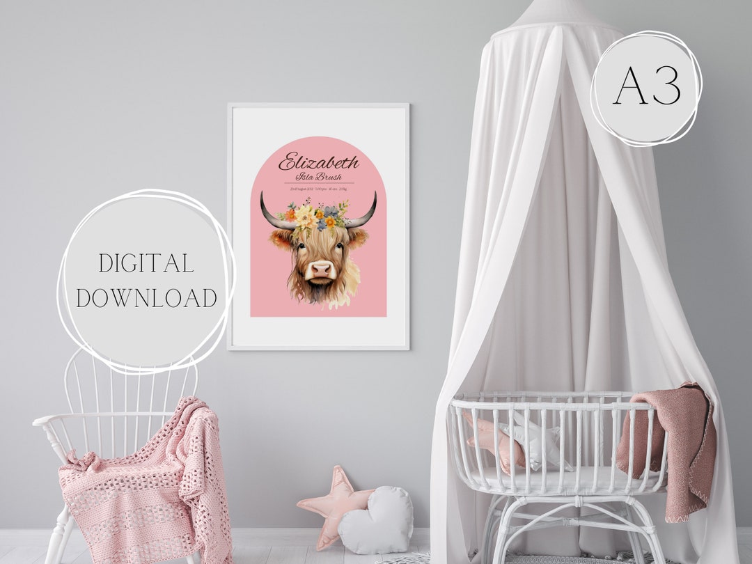 Highland Cow Name Plate, Wall Art, Digital Download, Nursery, Child's ...