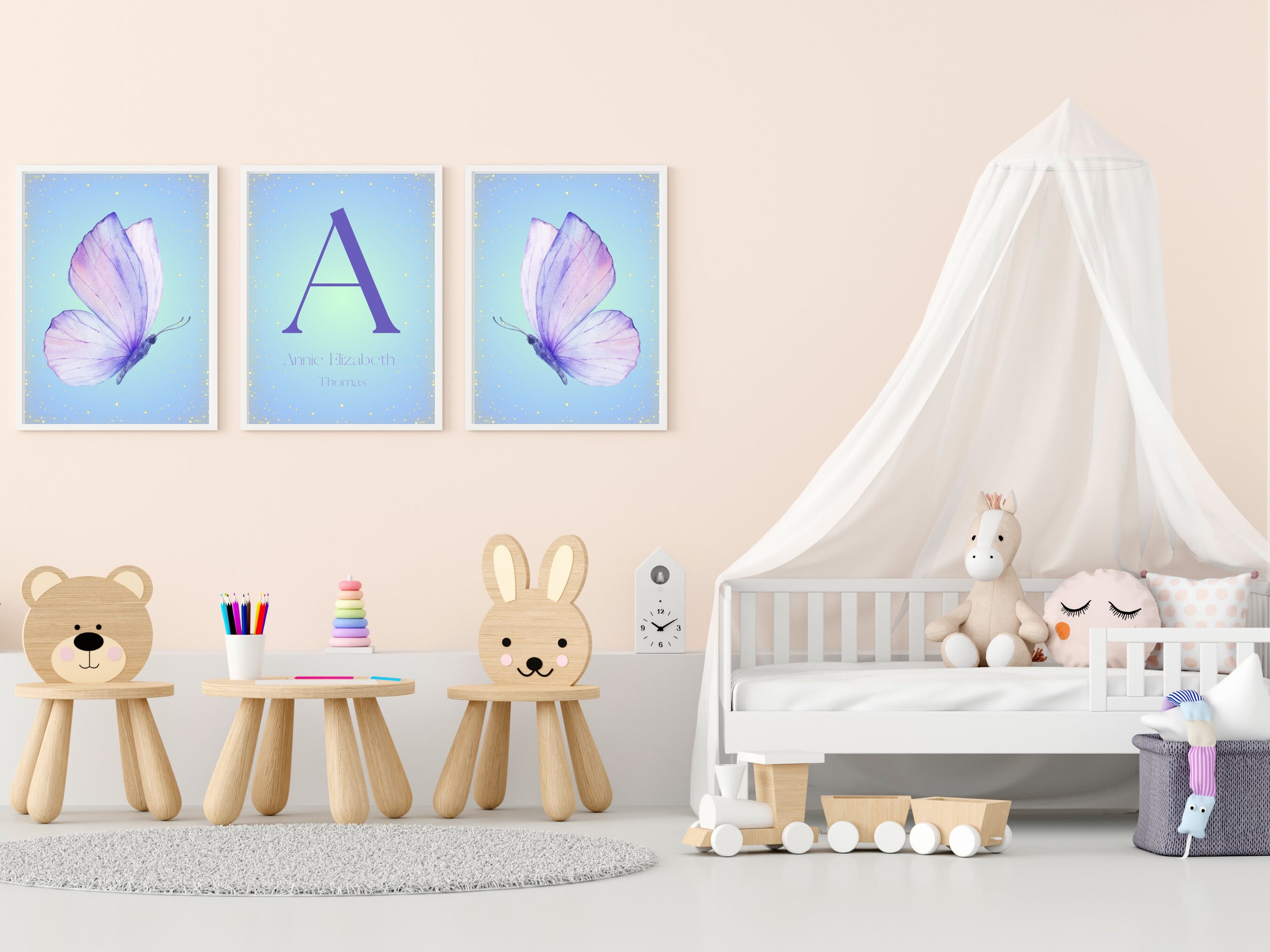 Blue Butterfly, Name Plate, Wall Art, Digital Download, Print, Nursery ...