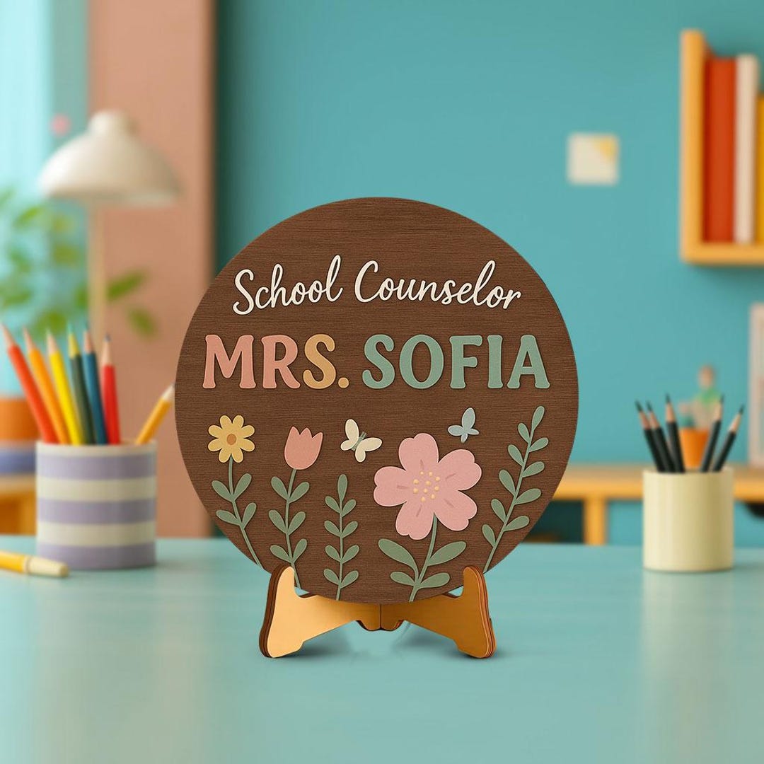 Floral School Counselor Door Sign, Custom Name Office Decor, Peaceful ...