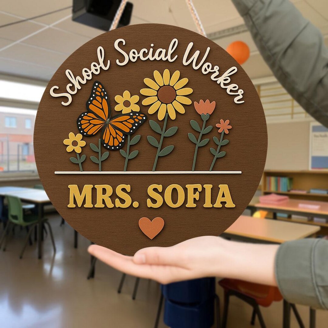 School Social Worker Door Sign, Personalized Name Plaque, Butterfly and ...