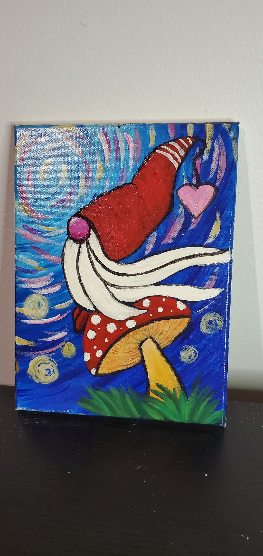 Starry Night Gnome: Moonlit Mushroom Magic - Acrylic Painting 12x9 ...