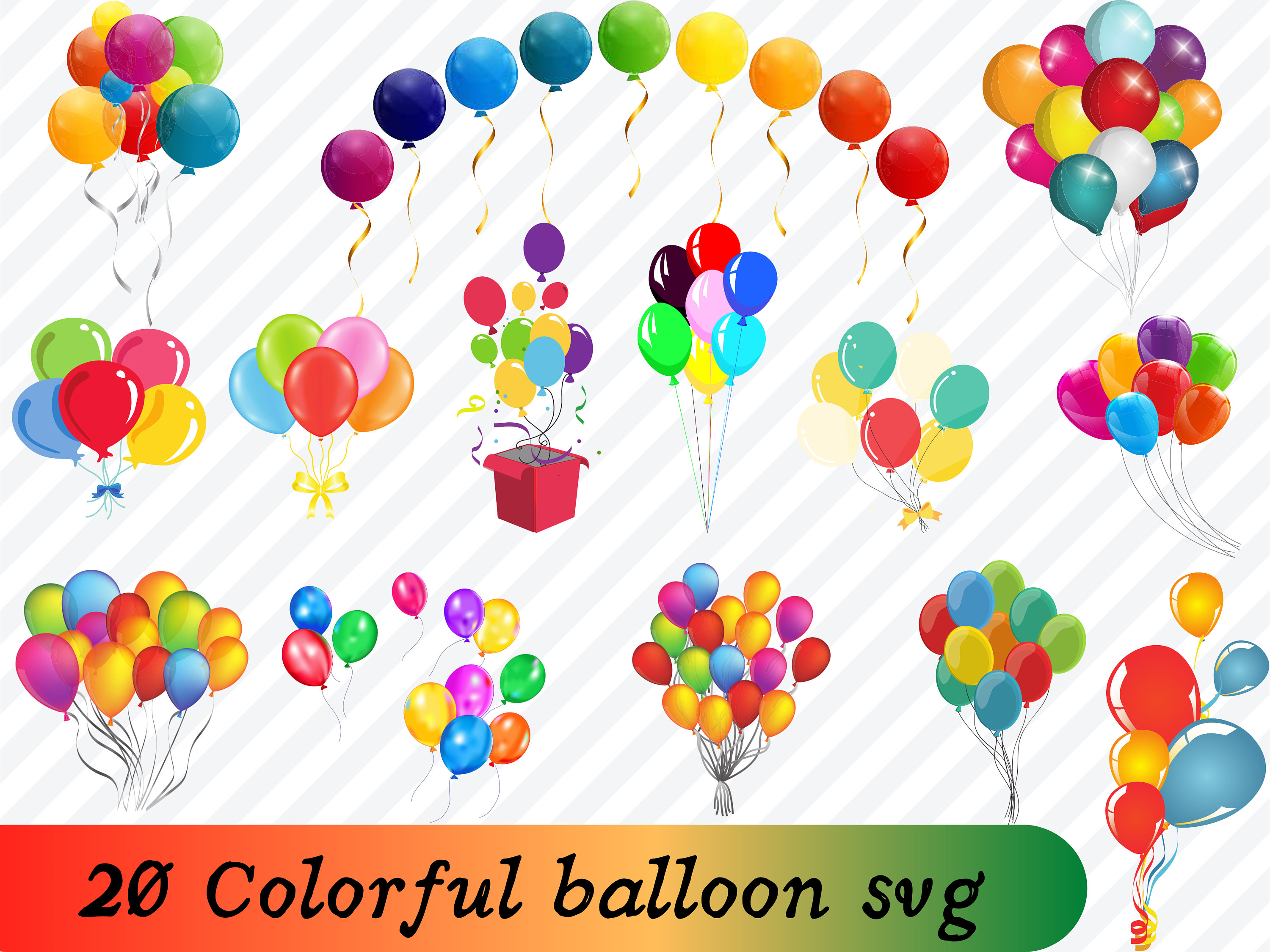 20 Colorful Balloons Svg Bundle Birthday Balloon Svg and Hot Air ...