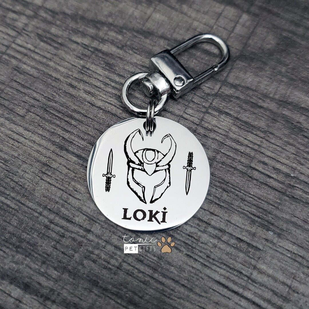 Engraved Pet Tag of Norse God Loki, Superhero Tag, Thor Hammer Pet Tag ...