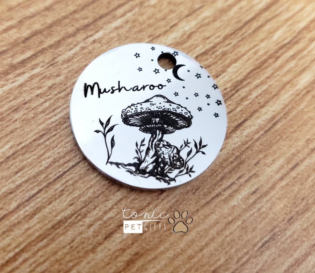 Custom Engraved Metal Pet Tag Nature Shrooms Moon Pet Tag Dog Tag Cat ...