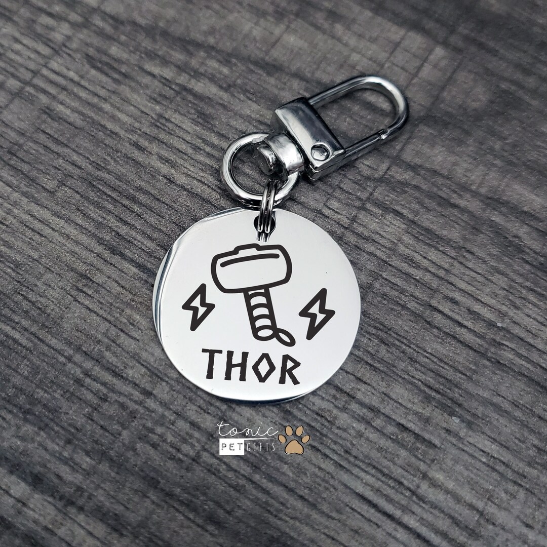 Cartoon Nordic Thor Custom Engraved Metal Pet Tag Mythology Hero Tag ...