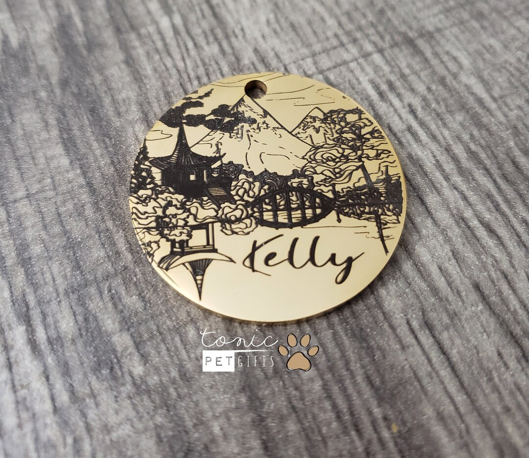 Personalized Dog Tag Gold Plating Dog Tags Rustic Japan Mountain Dog Id ...