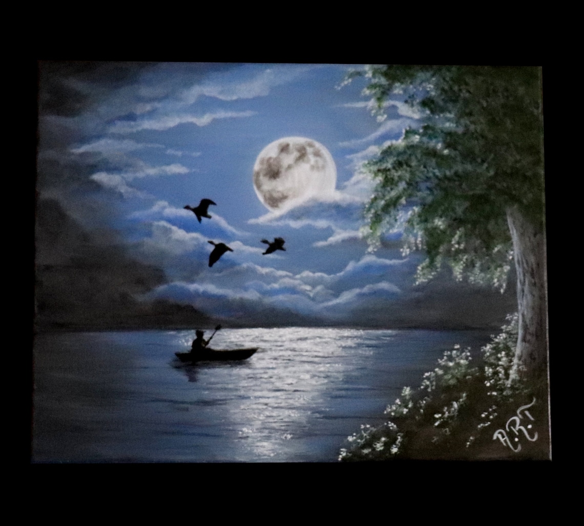 Acrylic Painting Moon Painting Landscape Painting - Etsy