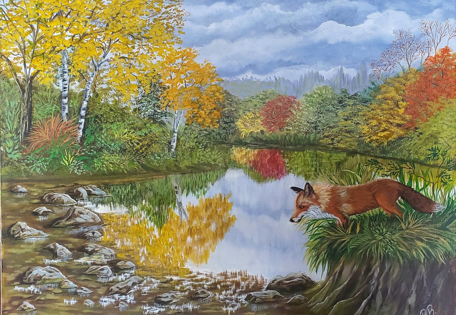 Autumn Landscape Painting , Fall Acrylic Painting on Canvas , Birch ...