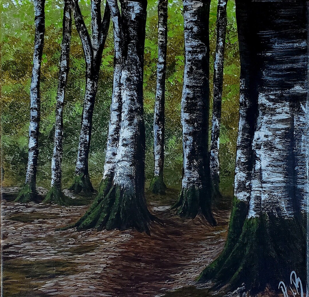 Acrylic Painting , Forest Trees , Landscape Painting on Canvas , Woods ...