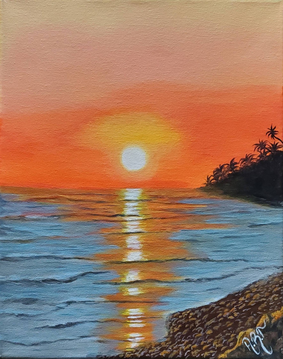 Acrylic Painting , Beach Sunset, Ocean Original Painting , Waves Art ...