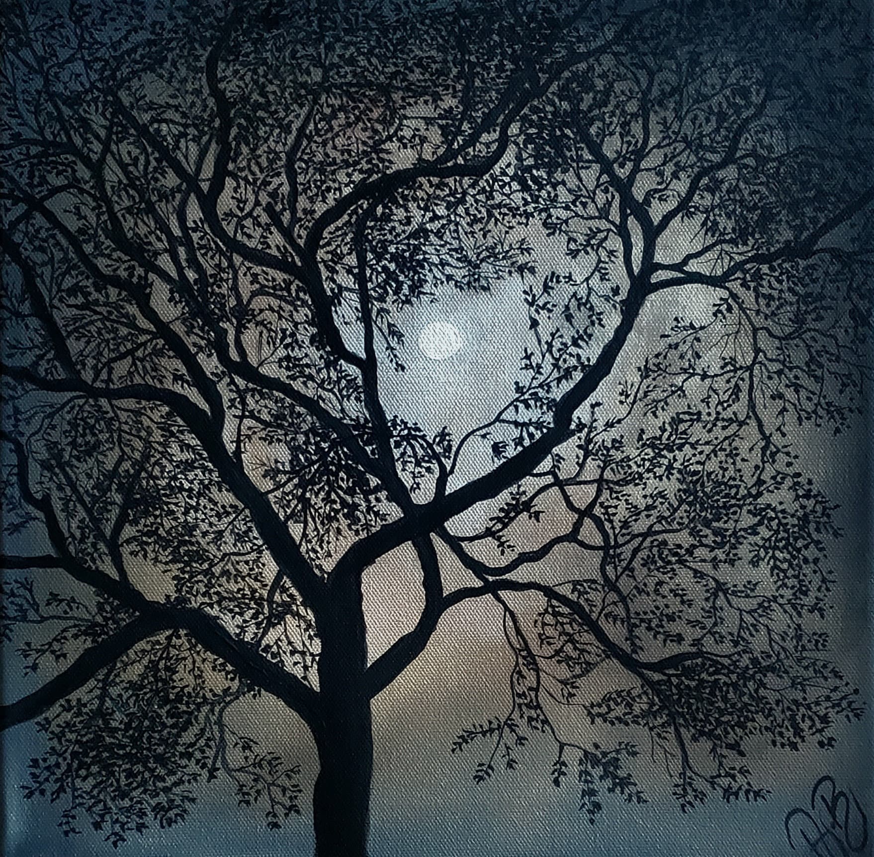 Acrylic Painting , Tree Original Painting , Moon Light , Night Painting ...