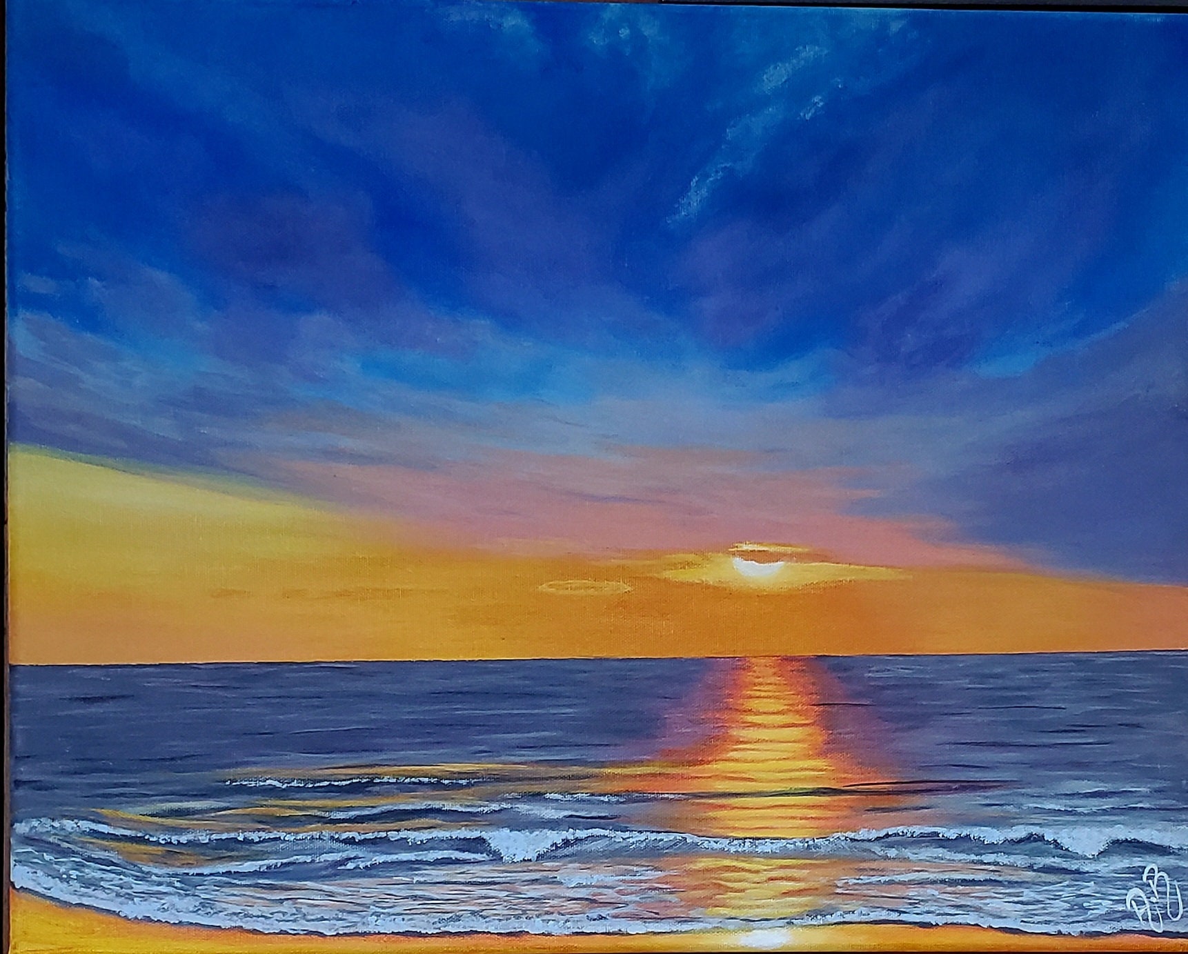 Sunset Acrylic Painting on Canvas , Ocean Original Painting , Waves Art ...
