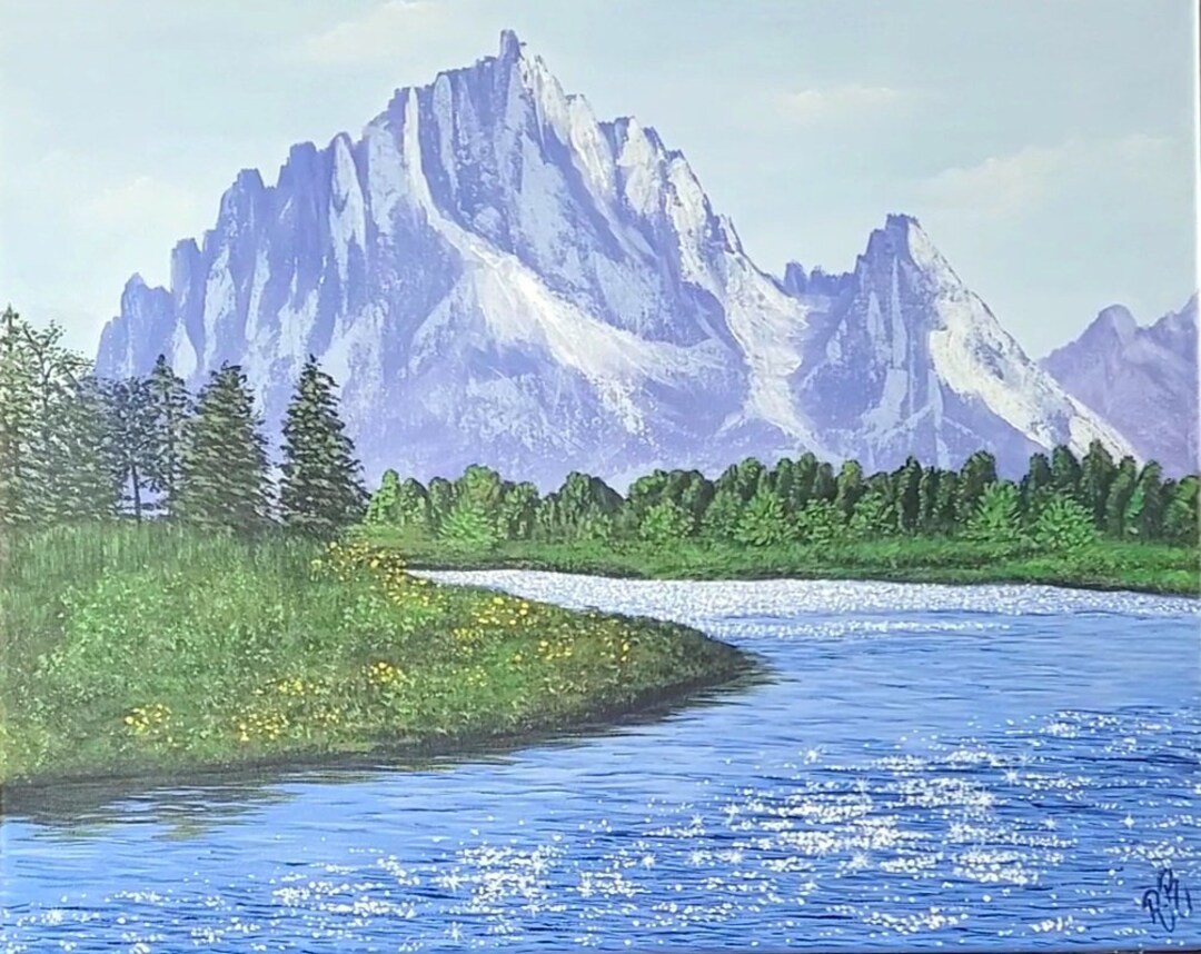 Original Acrylic Mountain River Landscape Painting On Canvas 16x20 Etsy