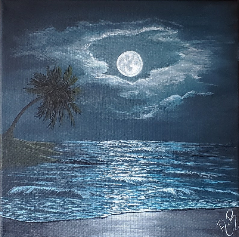 Acrylic Painting , Seascape Painting , Beach Night Original Painting ...