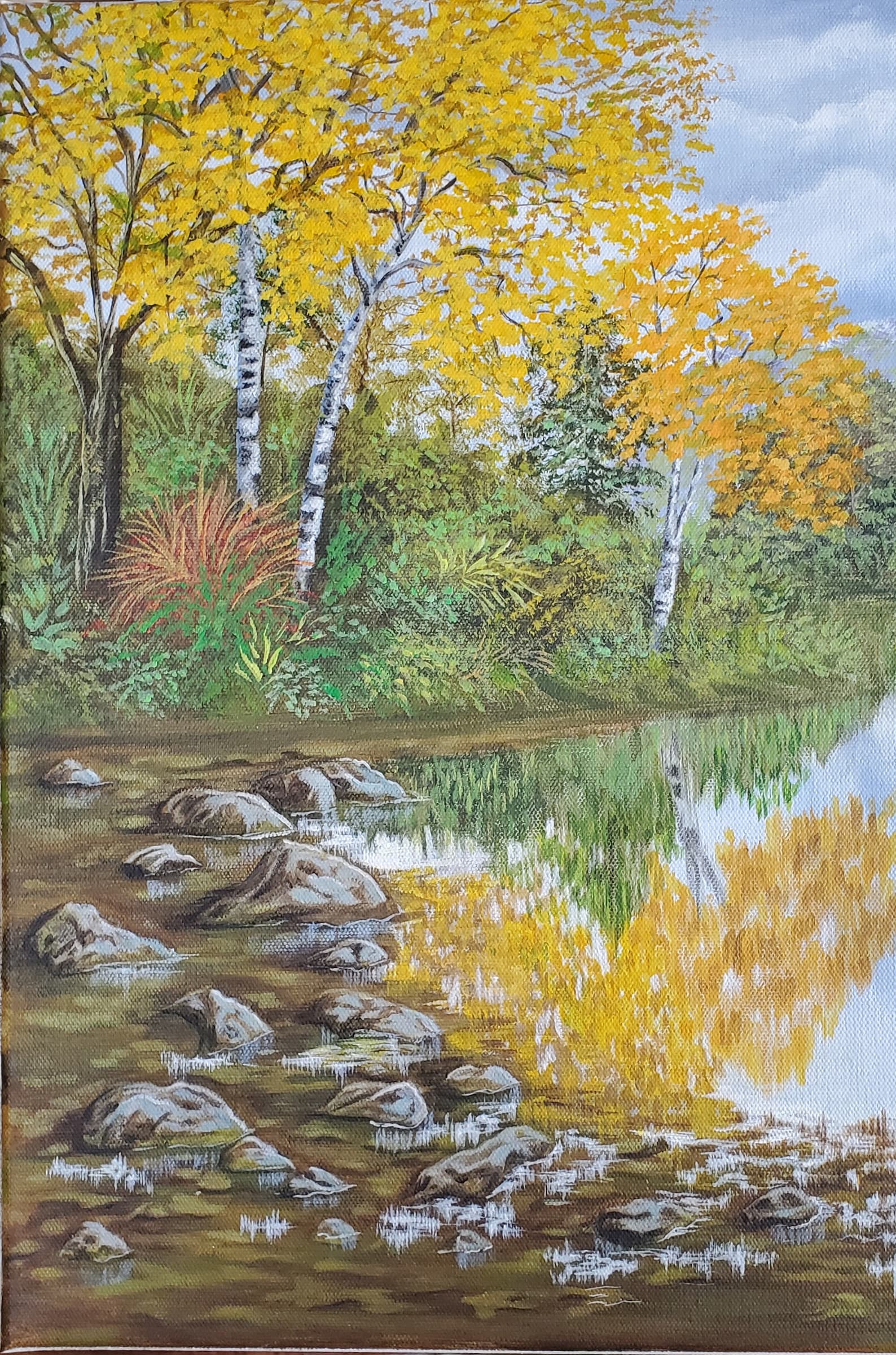 Autumn Landscape Painting , Fall Acrylic Painting on Canvas , Birch ...