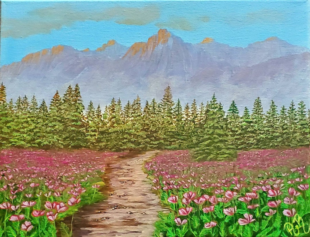 Acrylic Painting on Canvas , Landscape Original Painting , Flower Field ...