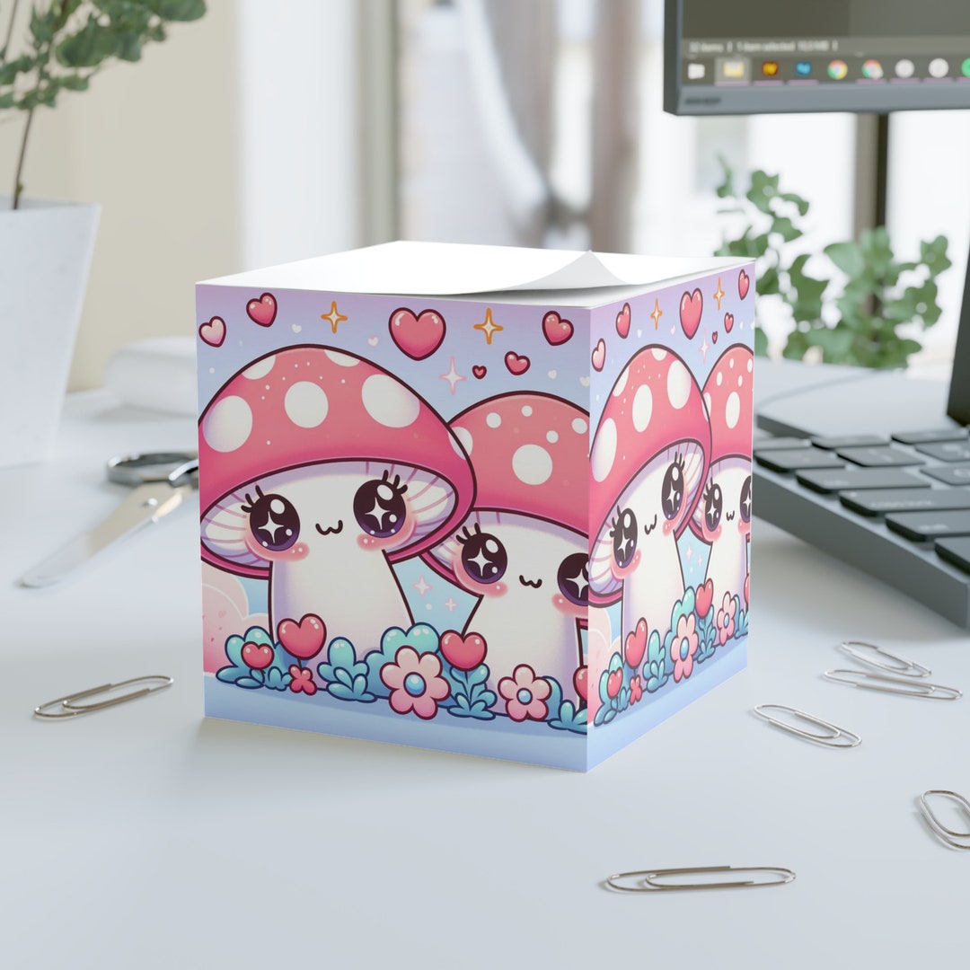 Art With Kawaii Style Mushroom Custom Sticky Note Cubes - Etsy