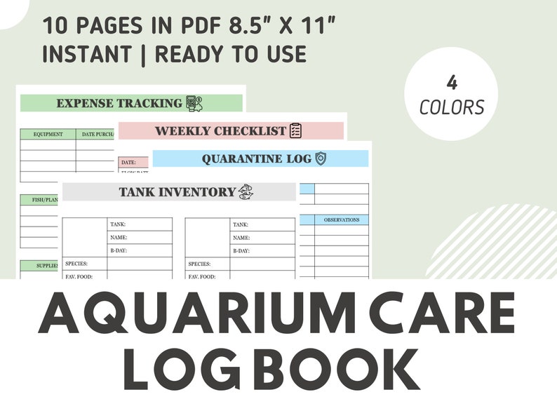 Printable Aquarium Journal Log Book for Tracking Water - Etsy