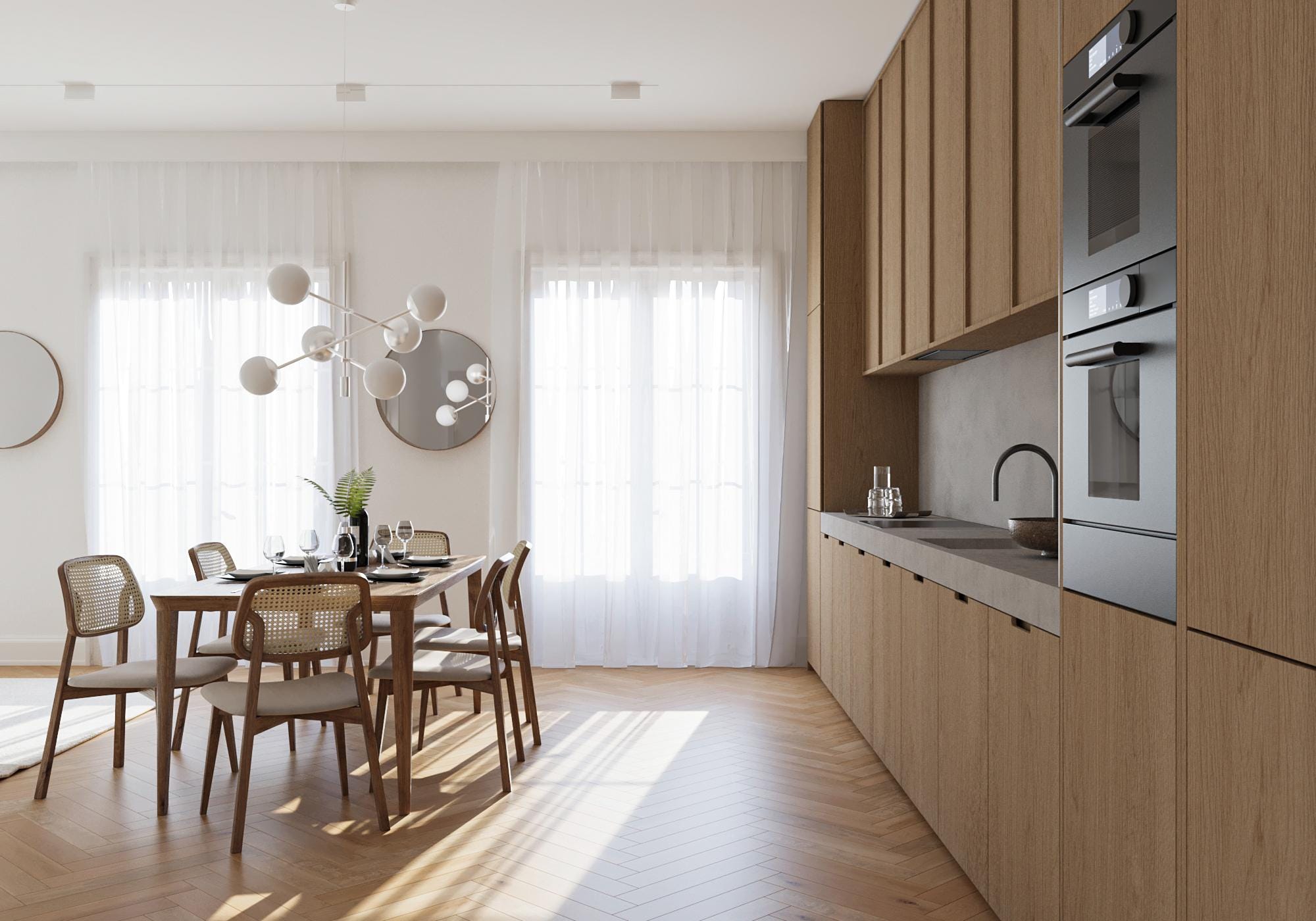 Living Room With Kitchen, 3D Rendering, Interior Design, 3D Realistic ...