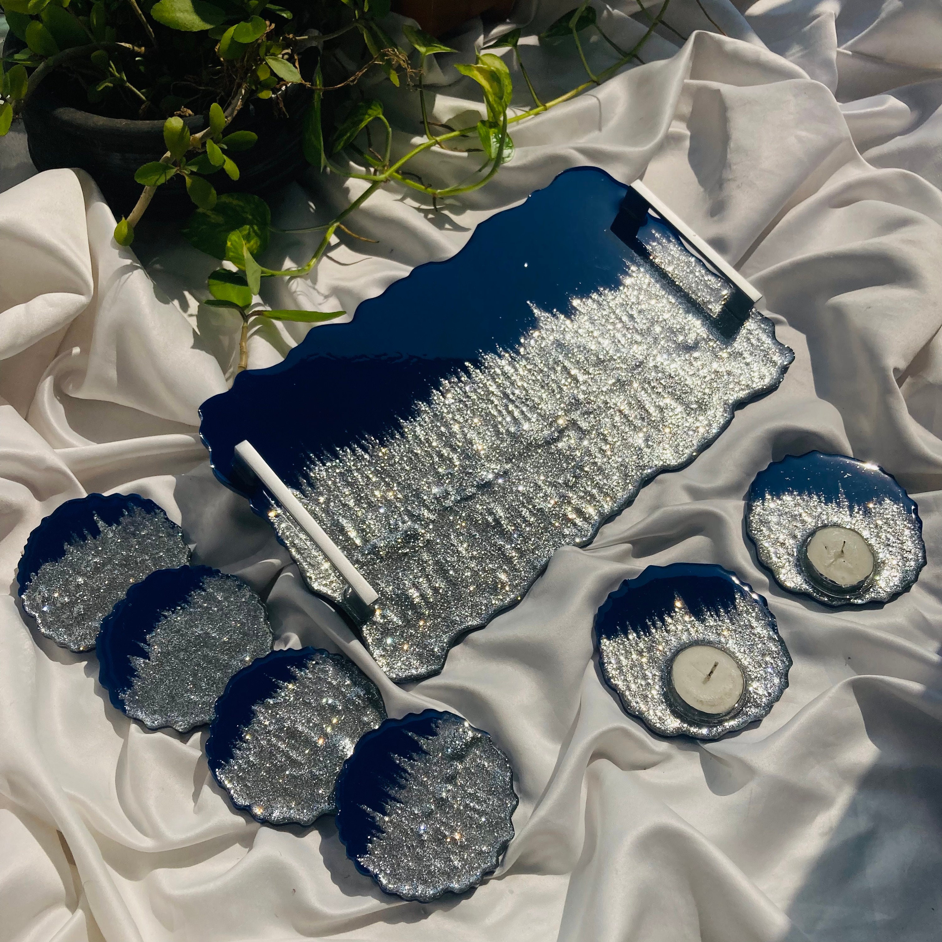 Serving Tray, Resin Tray , Tray and Coaster Set , Dinner Set , Kitchen ...