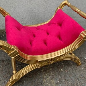 Hot Pink Velvet Rococo Gilded Tufted Ottoman French - Etsy