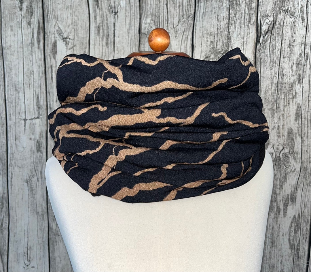 Double Loop Fleece Scarf - Striped Lines Black Brown *NEW* - Etsy