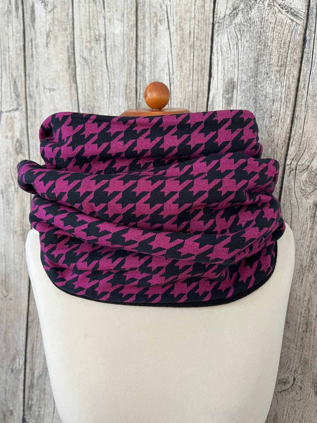 Double Loop Scarf Fleece Cuddly Houndstooth Berry NEW - Etsy