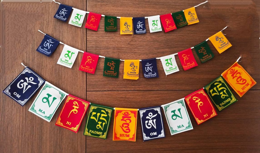 Tibetan Buddhist Prayer Flags - Mantra : Om Ma Ni Padme Hum - Different ...