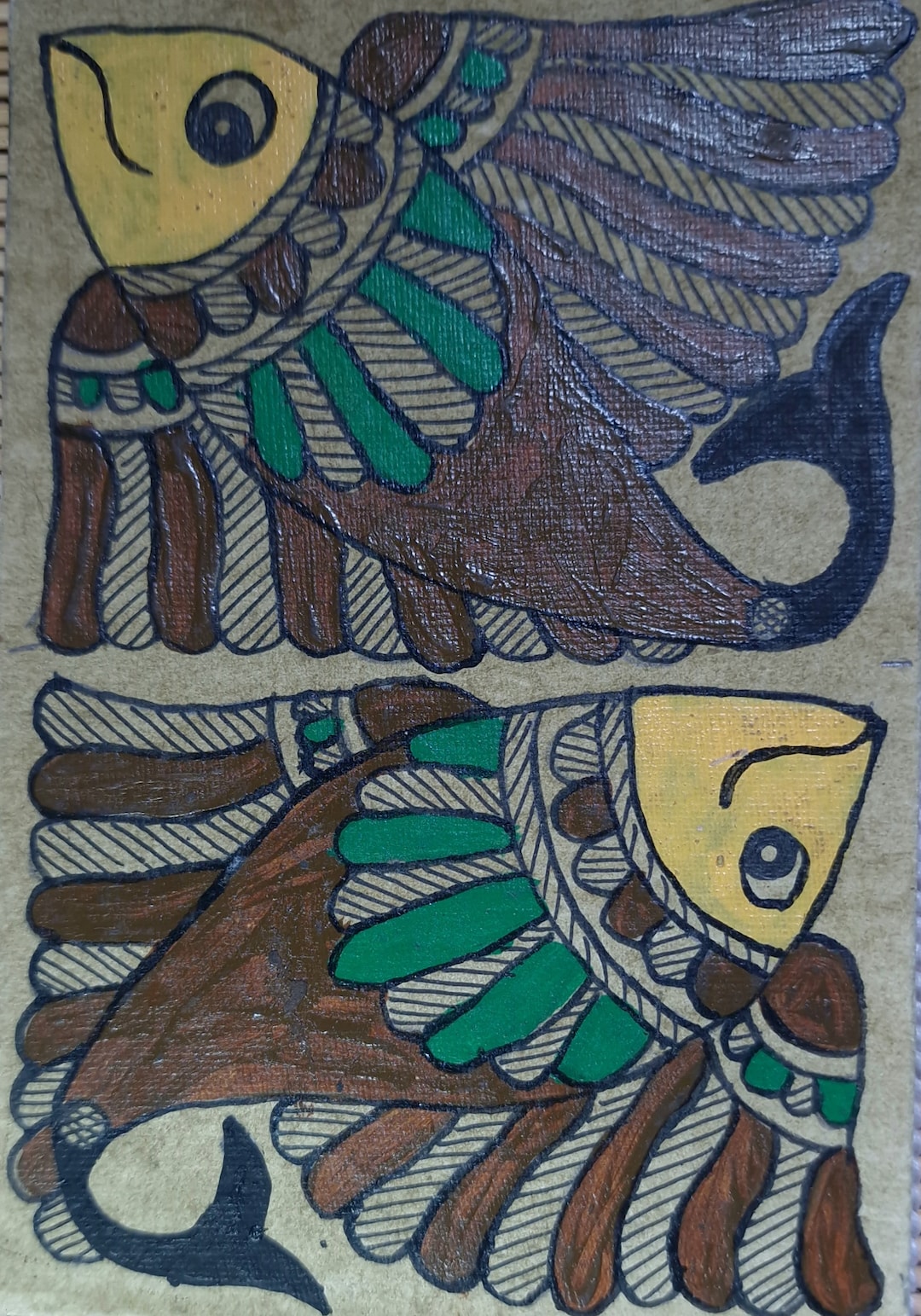 MADHUBANI / MITHILA Style Painting Indian Art Theme : Fishes 14x9.5cm ...