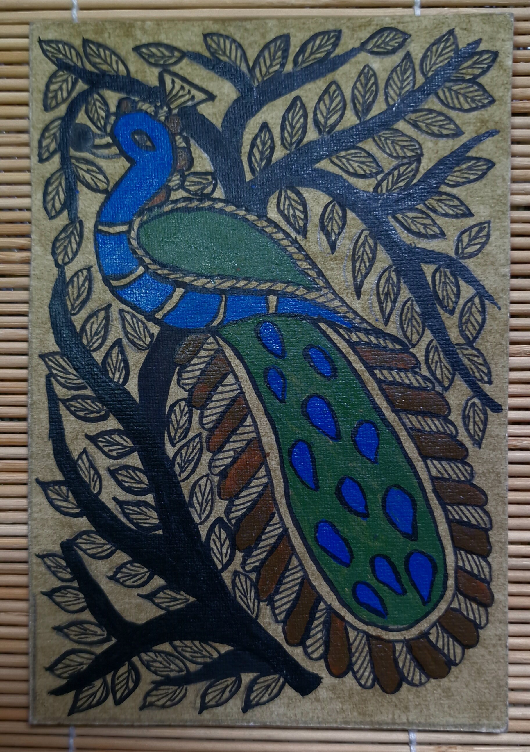 MADHUBANI / MITHILA Style Painting Indian Art Theme : Peacock 14x9.5cm - Etsy