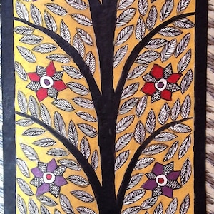 MADHUBANI / MITHILA Style Painting Indian Art Theme : Tree and Flowers ...