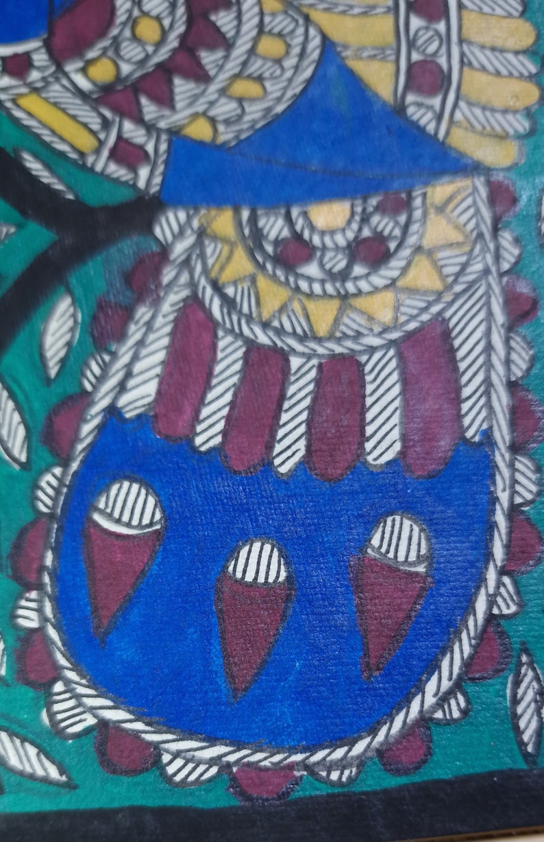 MADHUBANI / MITHILA Style Painting Indian Art Theme : Peacock 14x9.5cm ...