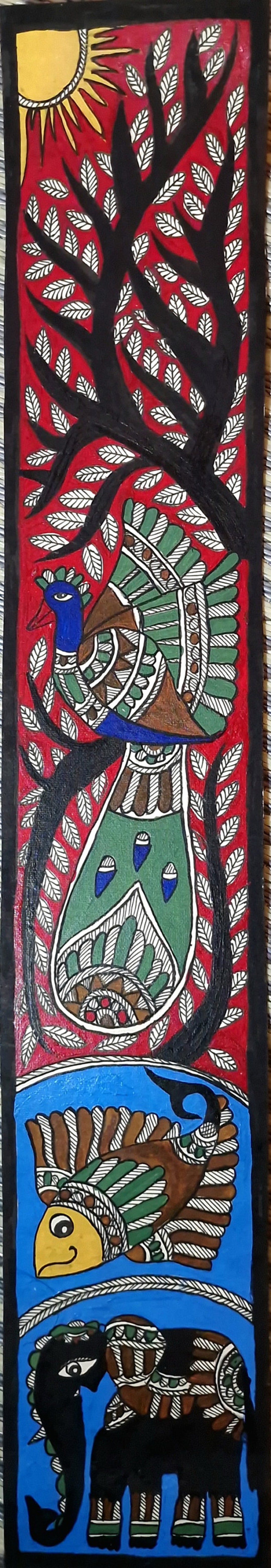 MADHUBANI / MITHILA Style Painting - Indian Art - Theme : Sun, Peacock ...