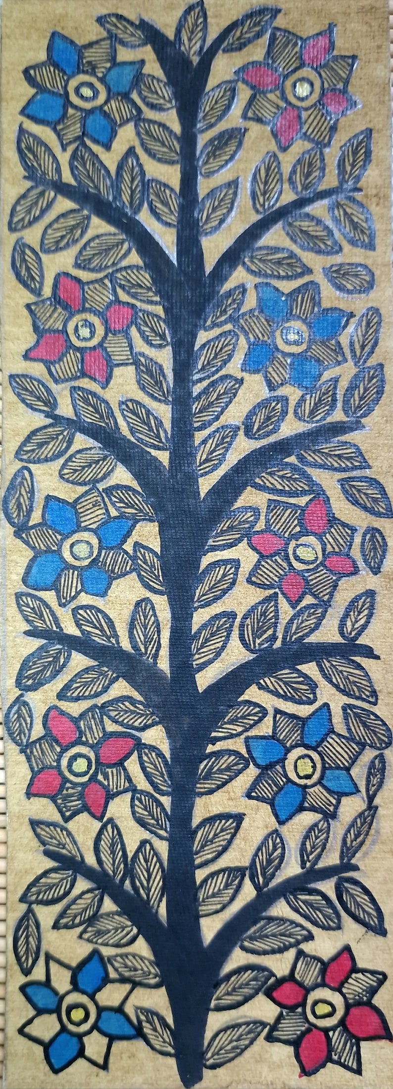 MADHUBANI / MITHILA Style Painting Indian Art Theme : Flowers and Tree ...