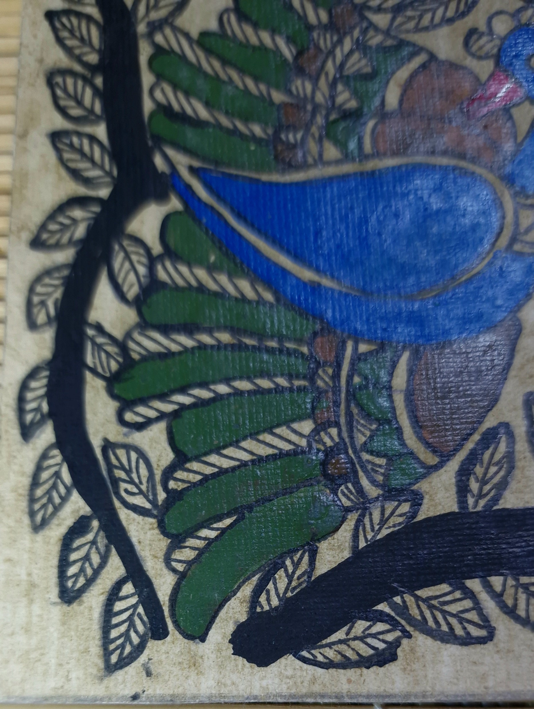 MADHUBANI / MITHILA Style Painting Indian Art Theme : Peacocks 14x9.5cm ...