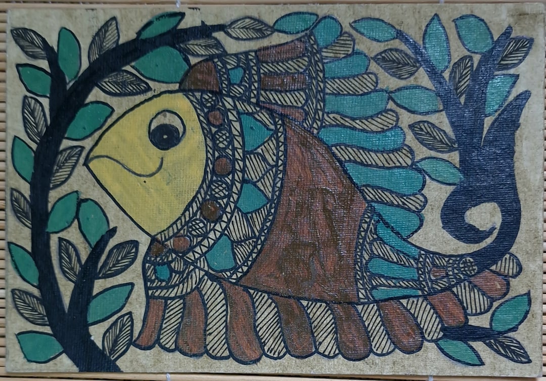 MADHUBANI / MITHILA Style Painting Indian Art Theme : Fish 14x9.5cm - Etsy