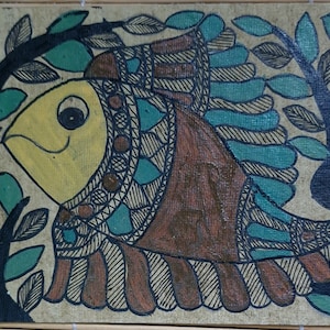 MADHUBANI / MITHILA Style Painting Indian Art Theme : Fish 14x9.5cm - Etsy