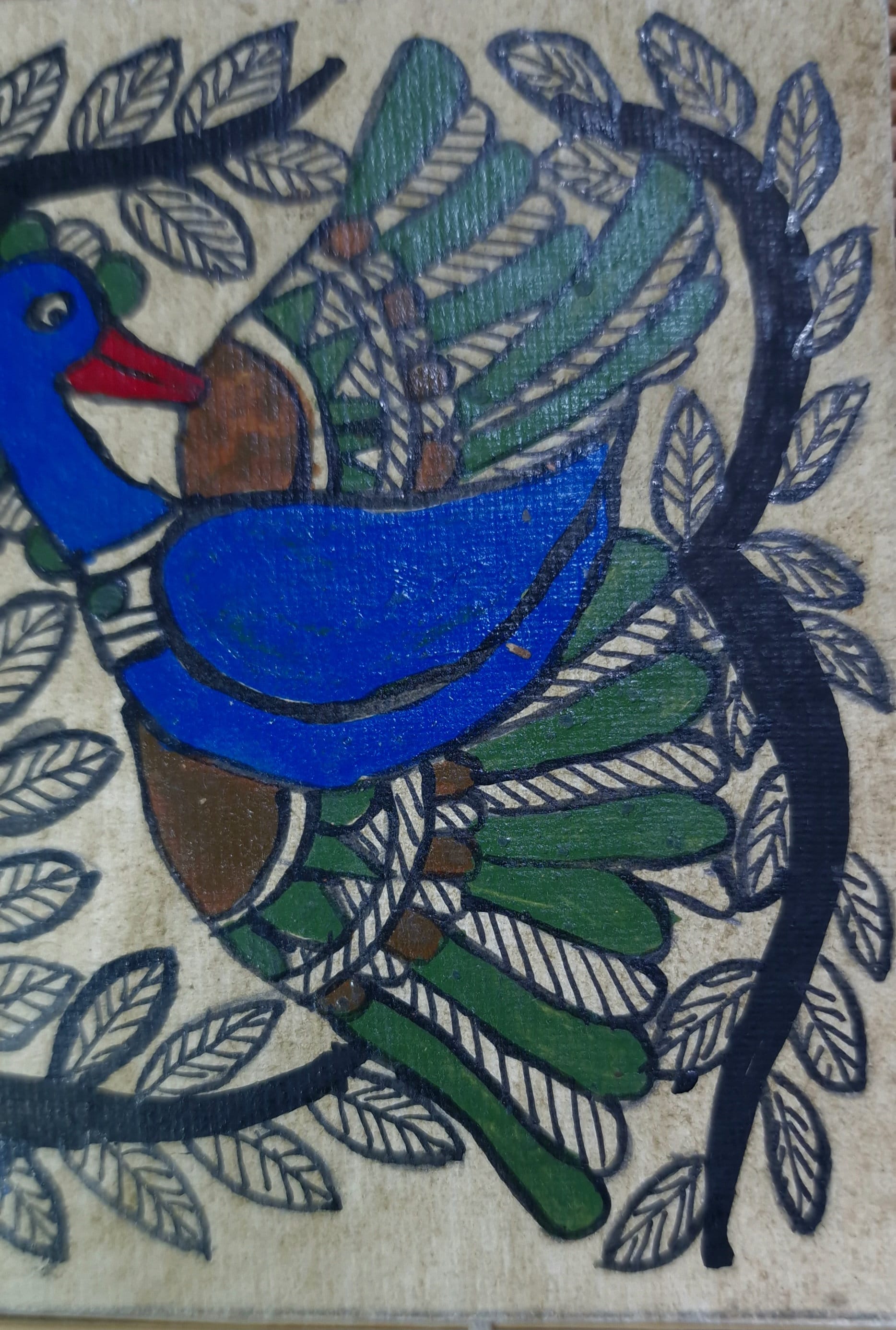 MADHUBANI / MITHILA Style Painting Indian Art Theme : Peacocks 14x9.5cm ...