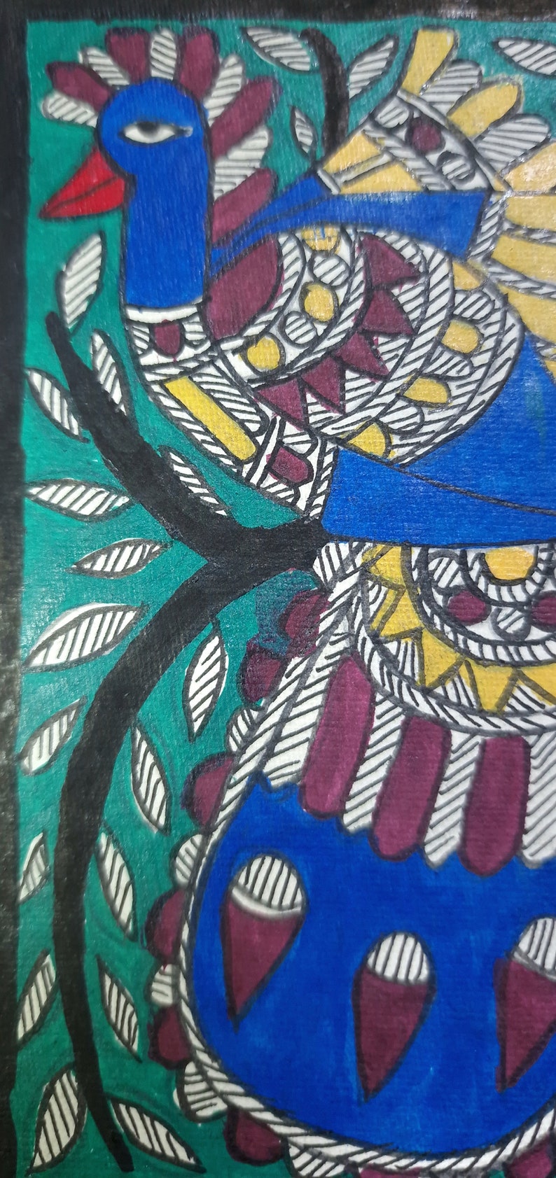MADHUBANI / MITHILA Style Painting Indian Art Theme : Peacock 14x9.5cm ...